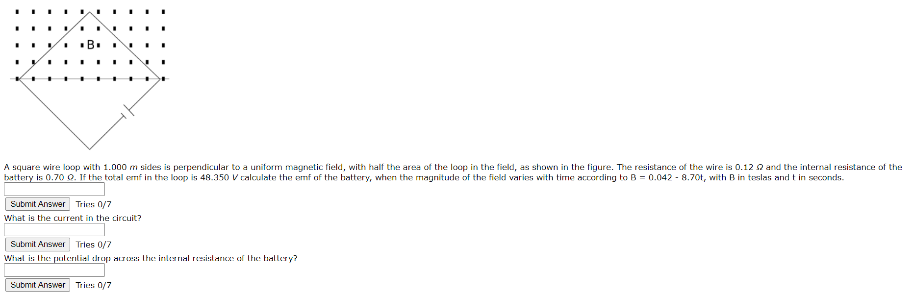 Solved . 1 1 В. 1 A square wire loop with 1.000 m sides is | Chegg.com