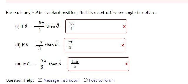 Solved For each angle θ in standard position, find its exact | Chegg.com