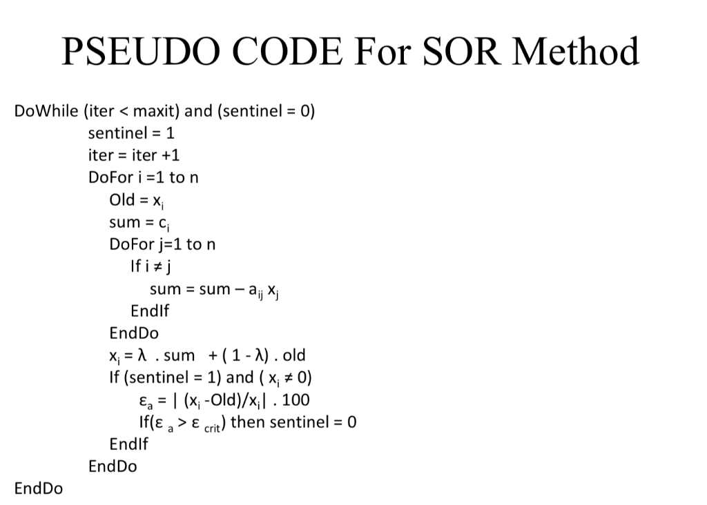 Solved PSEUDO CODE For SOR Method ///Normalize equations to | Chegg.com