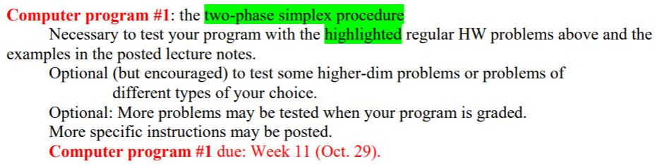 Computer program #1: the two-phase simplex procedure | Chegg.com