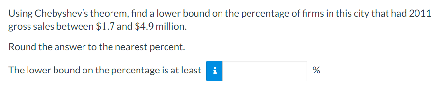 Using Chebyshev's theorem, find a lower bound on the | Chegg.com