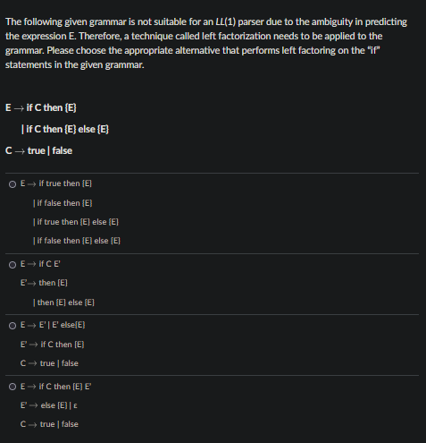 Solved The following given grammar is not suitable for an | Chegg.com