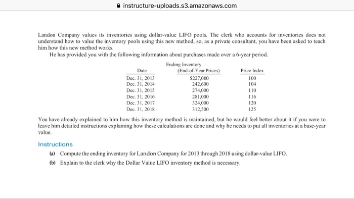 Solved a instructure-uploads.s3.amazonaws.com Landon Company | Chegg.com
