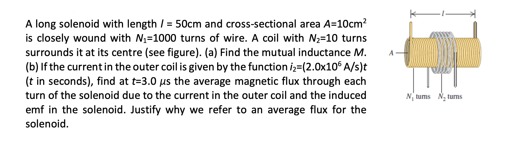 Solved K A long solenoid with length / = 50cm and | Chegg.com