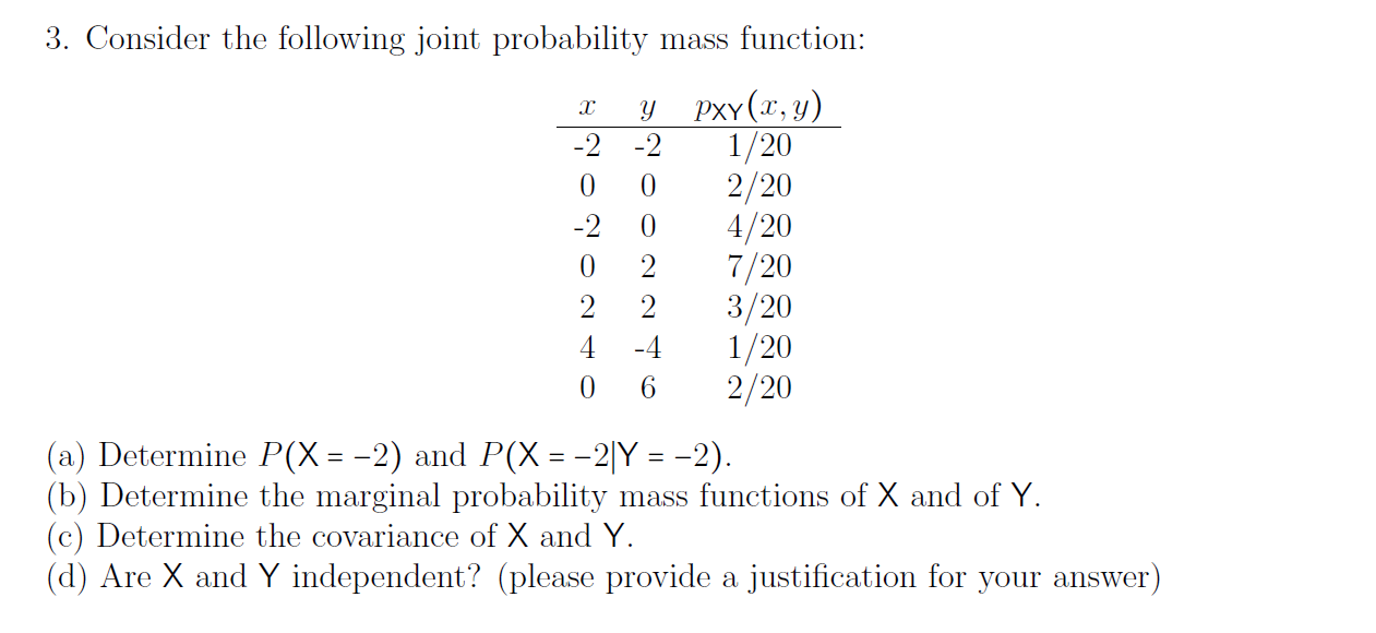 Solved 3. Consider the following joint probability mass | Chegg.com