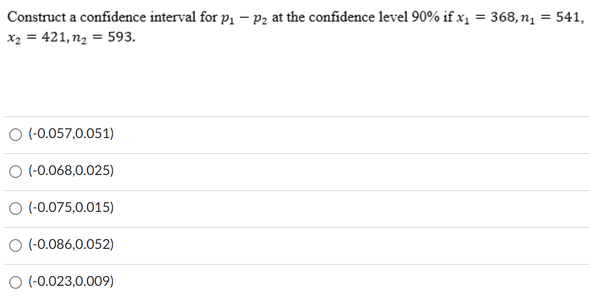 Solved Construct a confidence interval for p1−p2 at the | Chegg.com