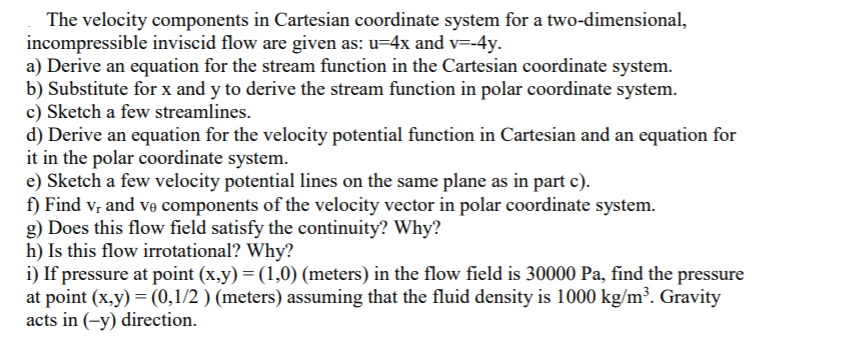 Solved The velocity components in Cartesian coordinate | Chegg.com