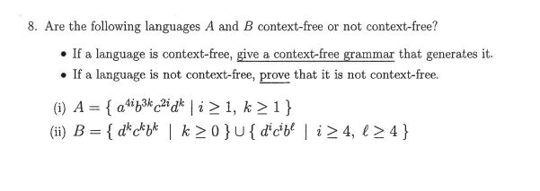 8. Are the following languages A and B context-free | Chegg.com