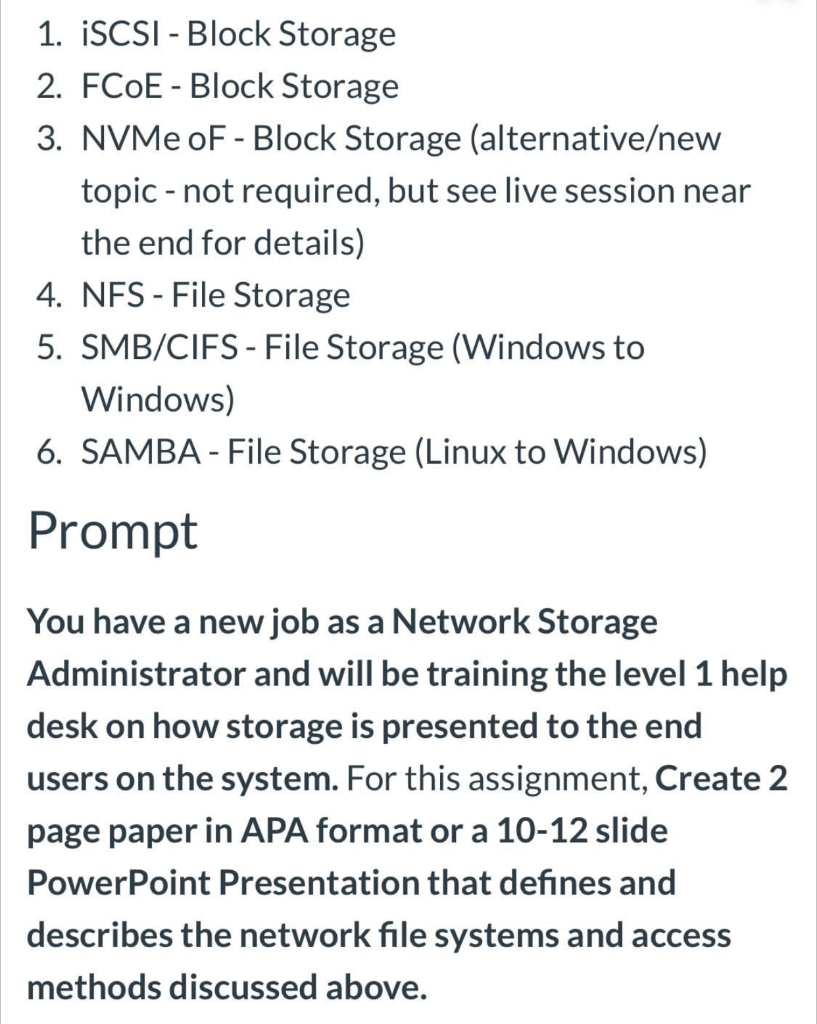 1. iSCSI-Block Storage 2. FCOE - Block Storage 3. | Chegg.com
