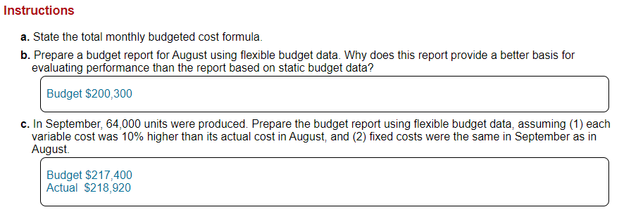Solved Instructions a. State the total monthly budgeted cost | Chegg.com