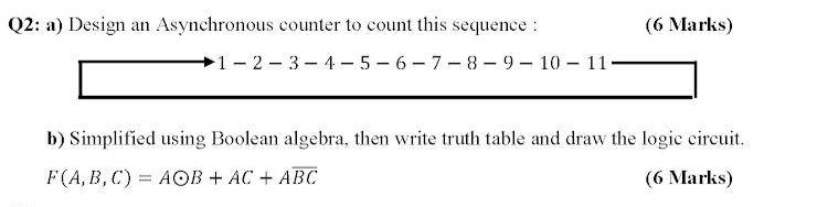Solved (6 Marks) Q2: a) Design an Asynchronous counter to | Chegg.com