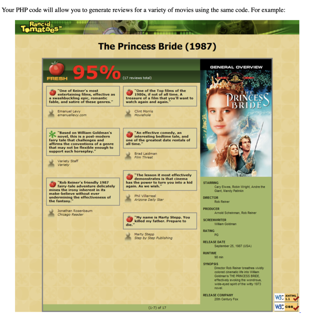 Solved Your PHP code will allow you to generate reviews for | Chegg.com