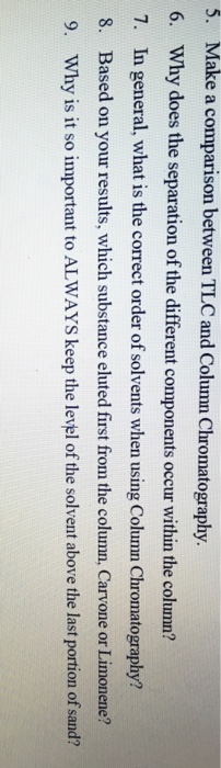 Solved 5. Make a comparison between TLC and Column | Chegg.com