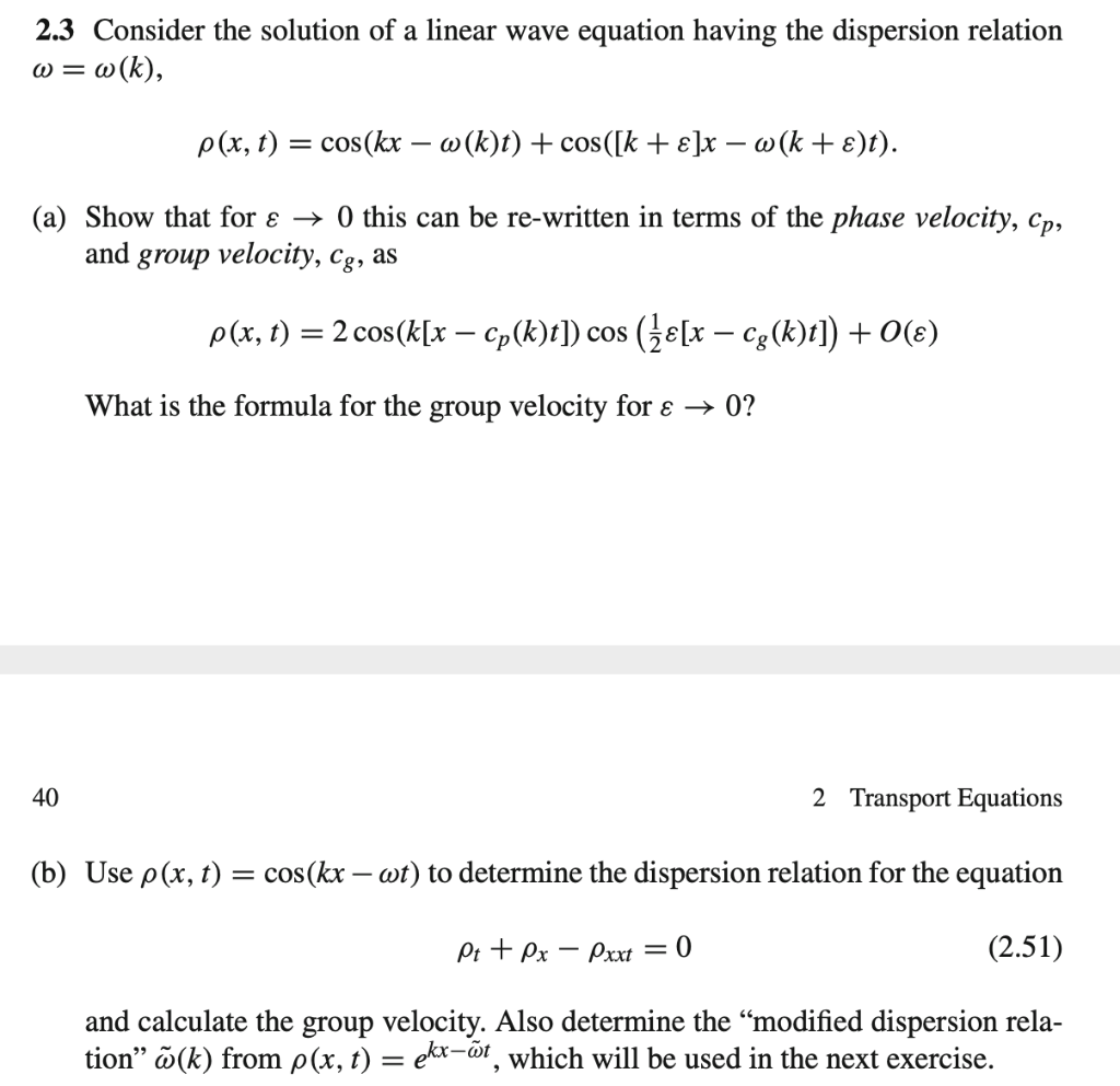 Solved 2.3 Consider the solution of a linear wave equation | Chegg.com