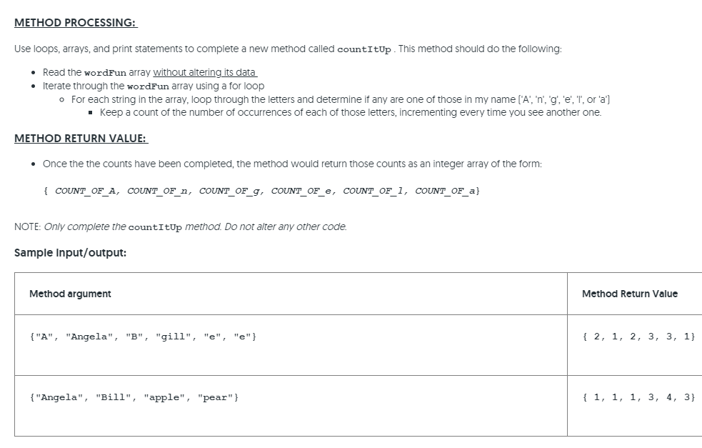 Solved METHOD PROCESSING: Use loops, arrays, and print | Chegg.com