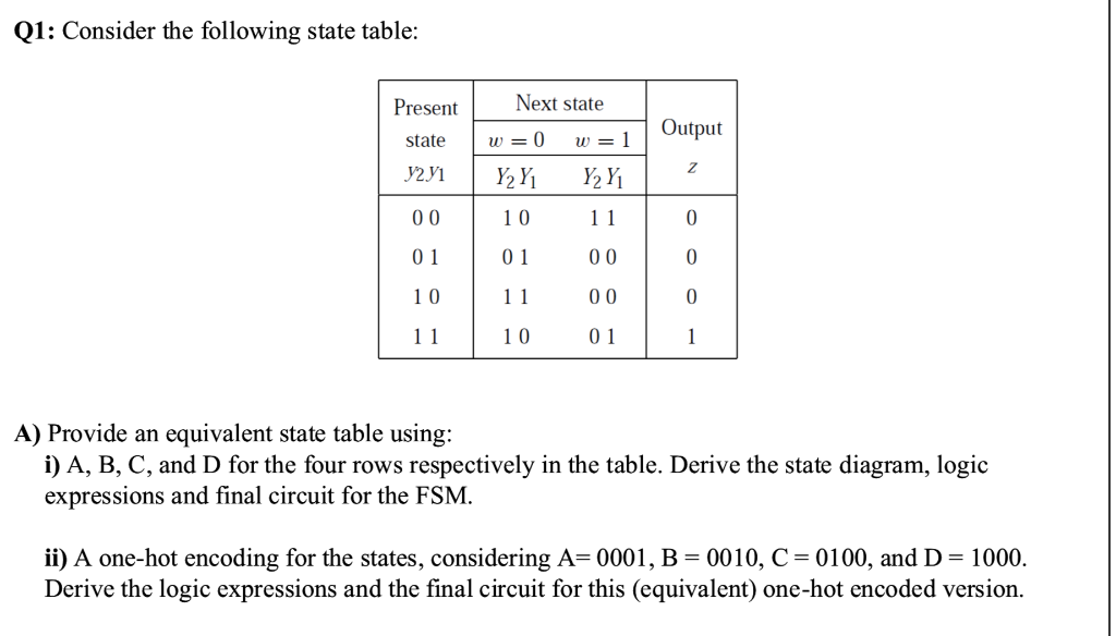 Solved Q1: Consider the following state table: Output | Chegg.com