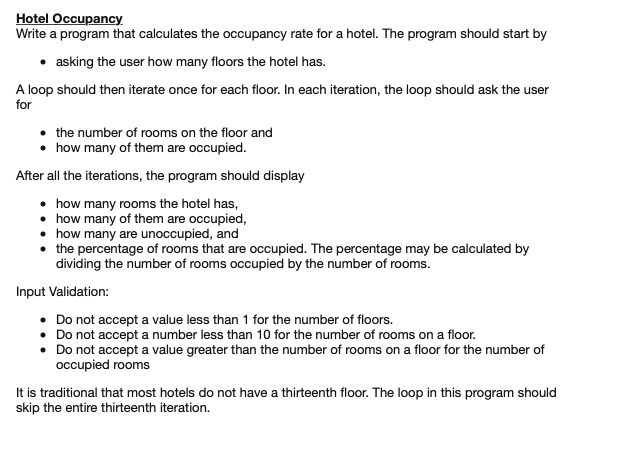 Solved Hotel Occupancy Write a program that calculates the | Chegg.com