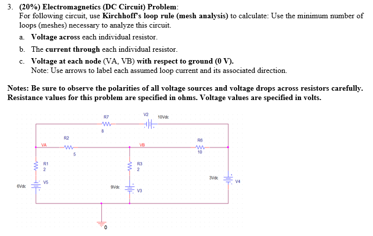Solved (20%) Electromagnetics (DC Circuit) Problem For | Chegg.com