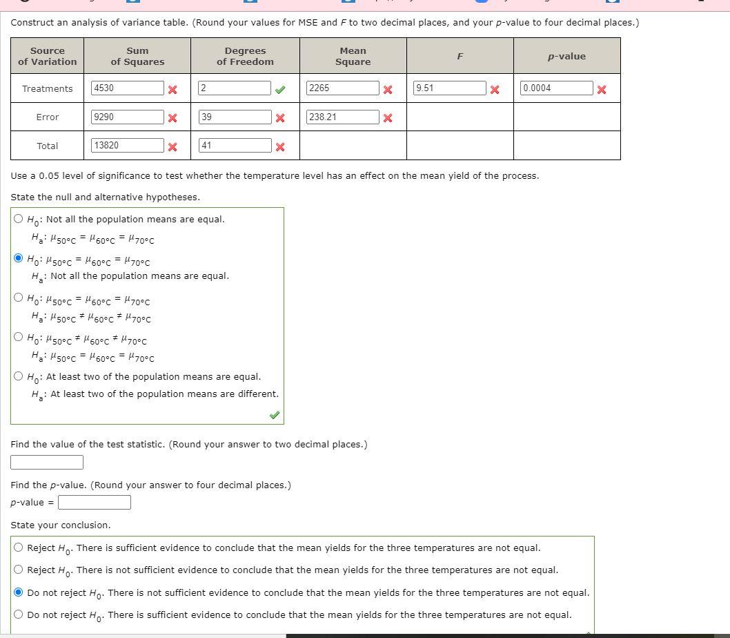 Construct an analysis of variance table. (Round your | Chegg.com