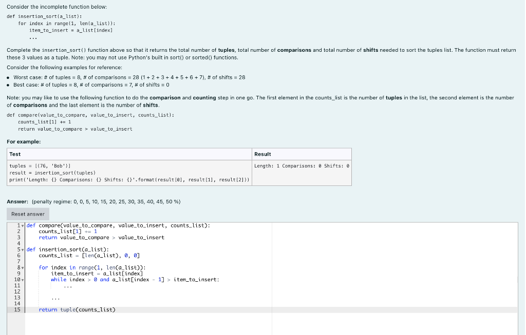 Solved Consider the incomplete function below: def | Chegg.com