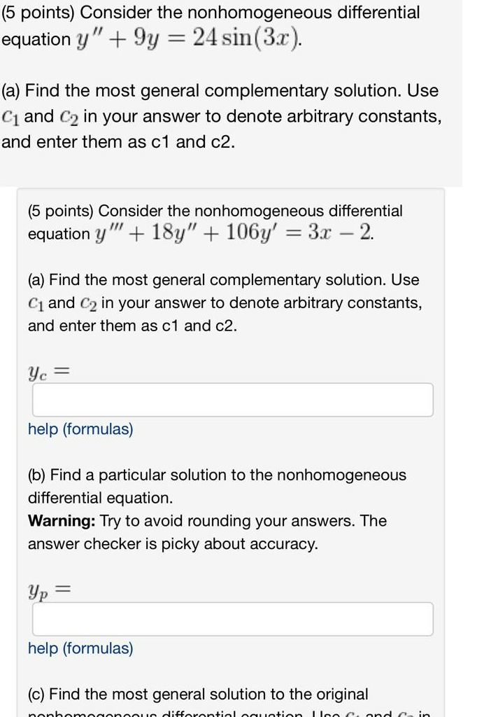 Solved (5 points) Consider the nonhomogeneous differential | Chegg.com