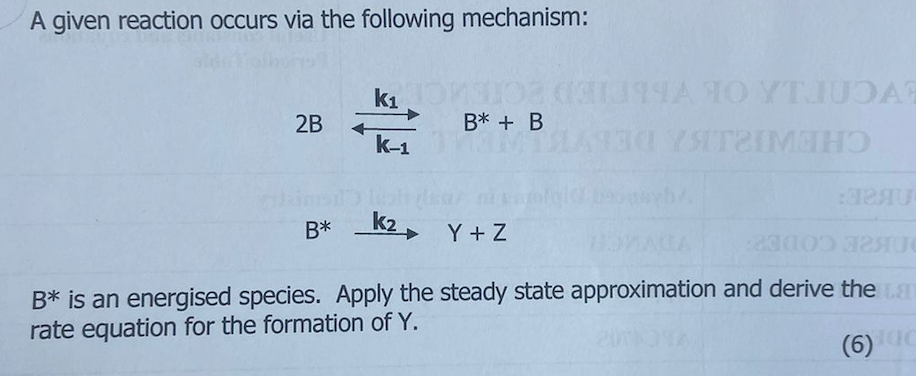 Solved A given reaction occurs via the following mechanism: | Chegg.com