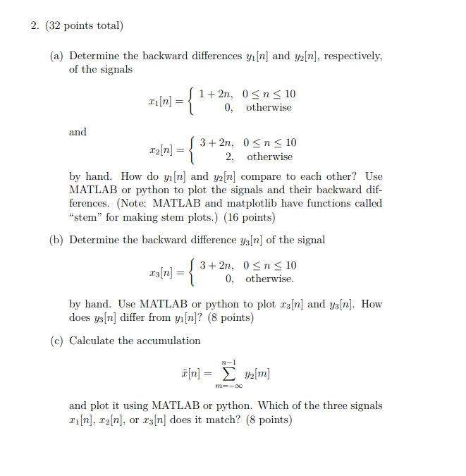 Solved (a) Determine the backward differences y1[n] and | Chegg.com