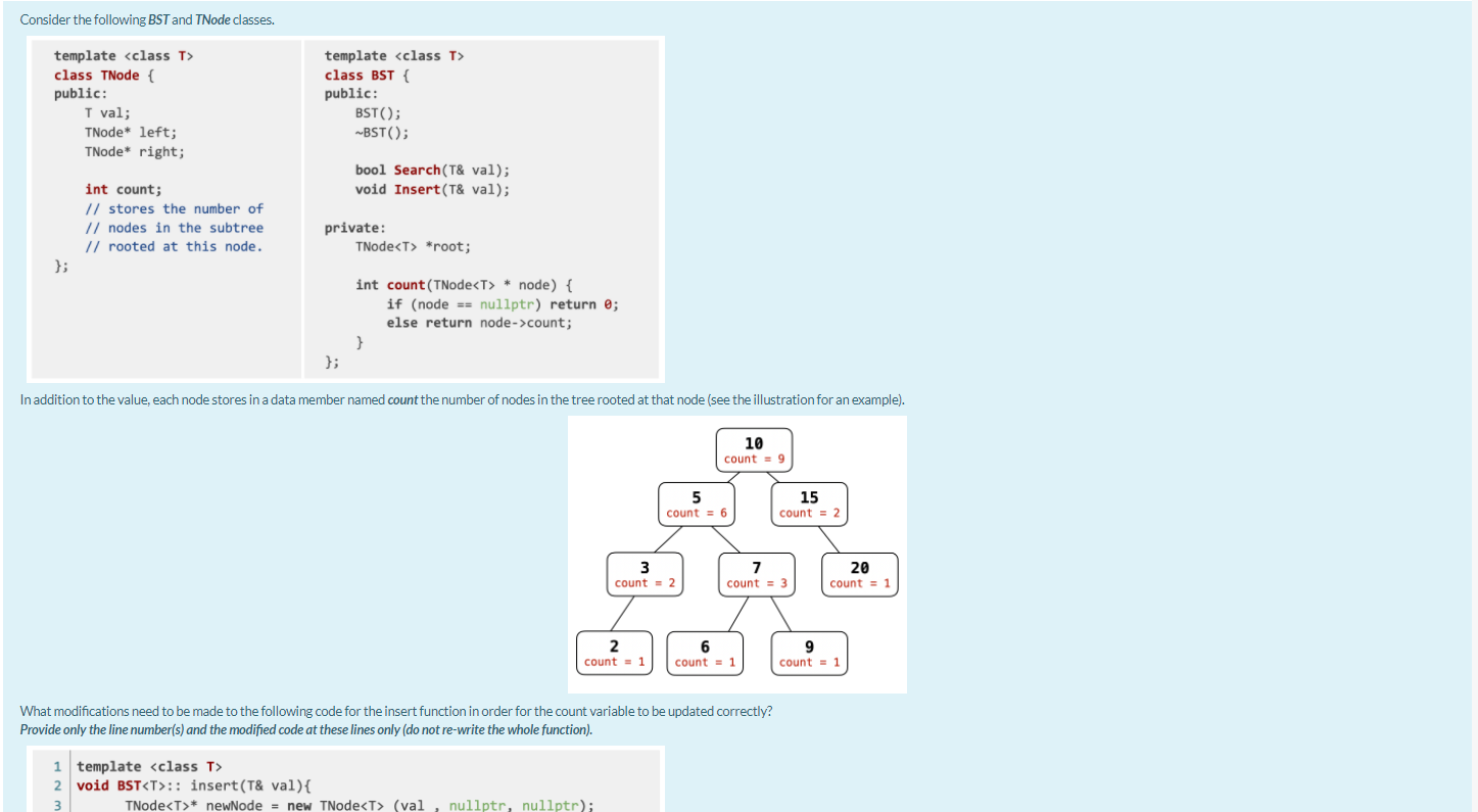 Solved Consider the following BST and TNode classes. | Chegg.com