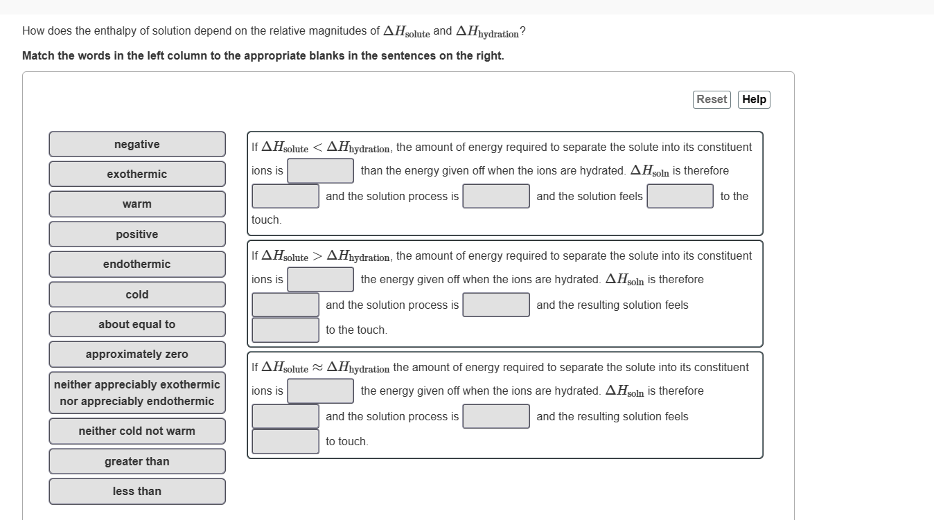 Solved What is the heat of hydration ( ΔHhydration ) ? Match | Chegg.com