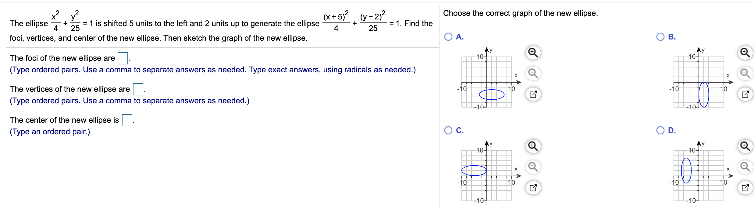 Solved Choose the correct graph of the new ellipse. + + = 1. | Chegg.com
