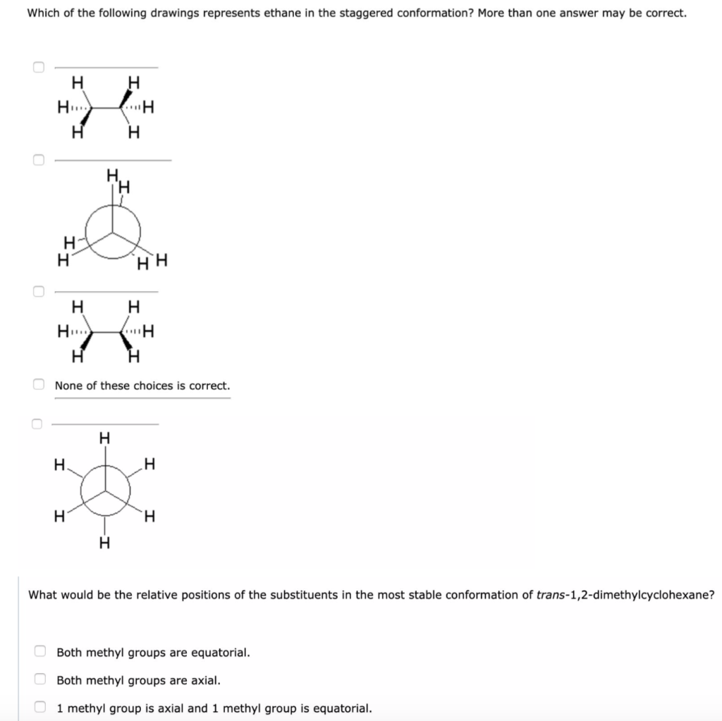 Solved Which of the following drawings represents ethane in | Chegg.com