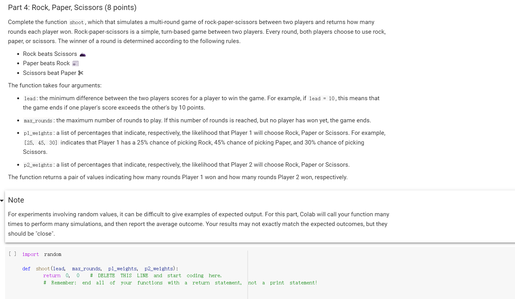 Solved Part 4: Rock, Paper, Scissors (8 points) Complete the | Chegg.com