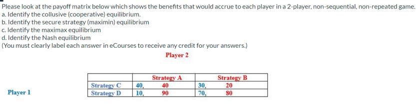 Solved Please look at the payoff matrix below which shows | Chegg.com