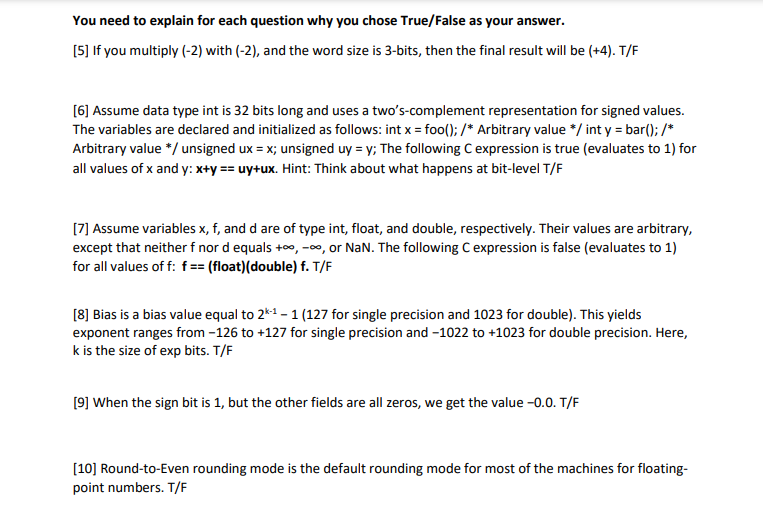 Solved You need to explain for each question why you chose | Chegg.com