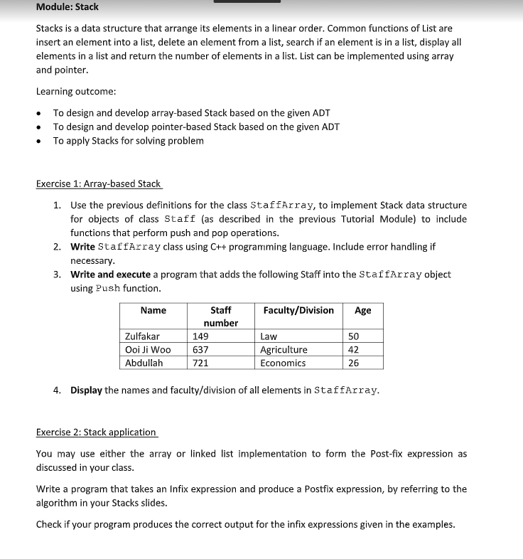 Module: Stack Stacks is a data structure that arrange | Chegg.com