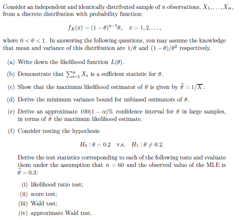 Solved Consider an independent and identically distributed | Chegg.com