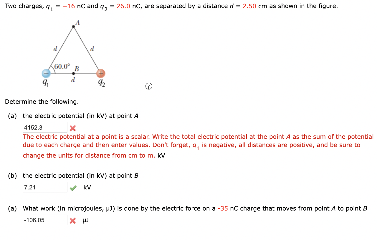 Solved Two charges, q1=-16nC ﻿and q2=26.0nC, ﻿are separated | Chegg.com