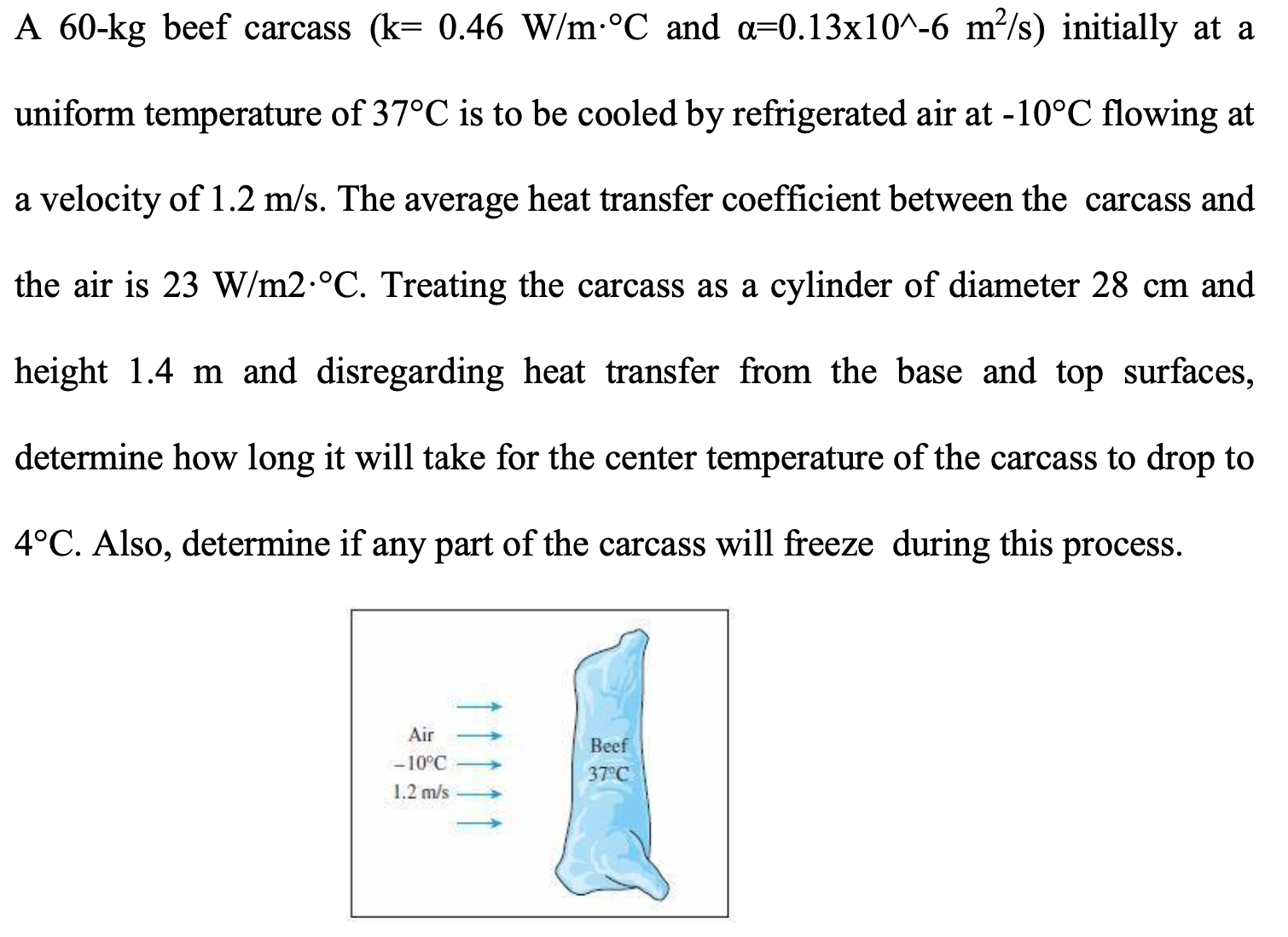 Solved A 60 - kg beef carcass (k=0.46 W/m⋅∘C and | Chegg.com