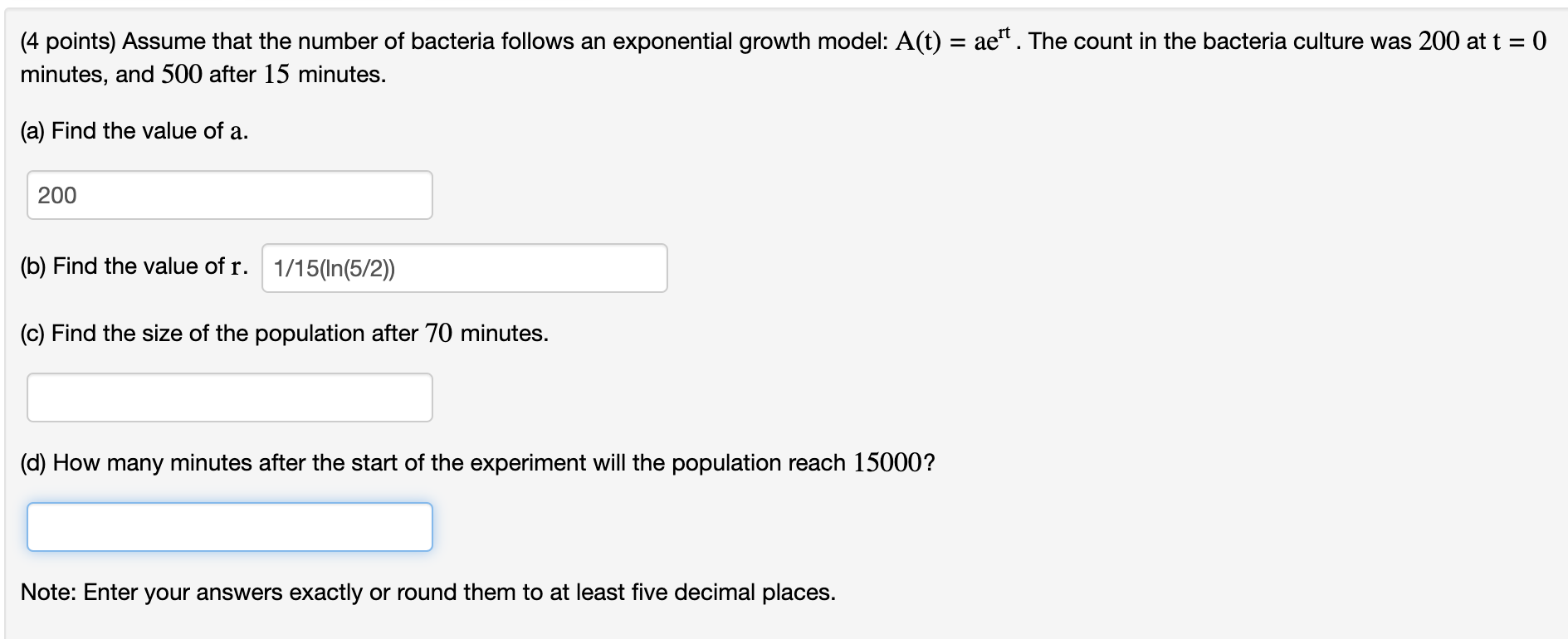Solved (4 points) Assume that the number of bacteria follows | Chegg.com