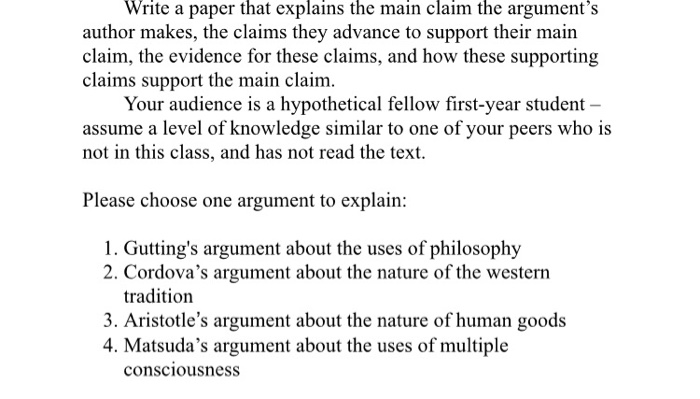 Write a paper that explains the main claim the | Chegg.com