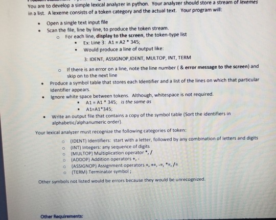 Solved should store a stream of lexemes You are to develop a | Chegg.com