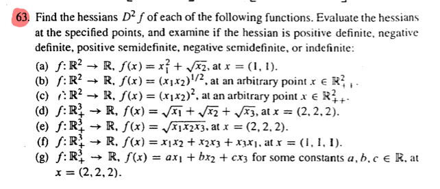 Solved 63. Find the hessians D2f of each of the following | Chegg.com