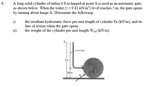 Solved A long solid cylinder of radius 0.8 m hinged at point | Chegg.com