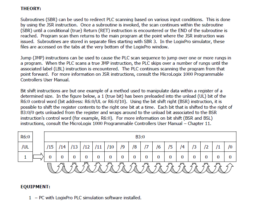 THEORY: Subroutines (SBR) can be used to redirect PLC | Chegg.com
