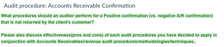 Solved Audit procedure: Accounts Receivable Confirmation | Chegg.com