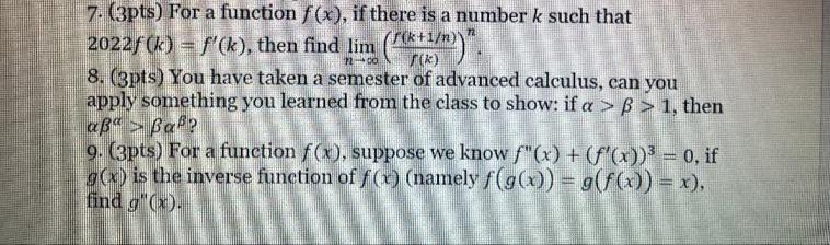 Solved 7. (3pts) For a function f(x), if there is a number k | Chegg.com