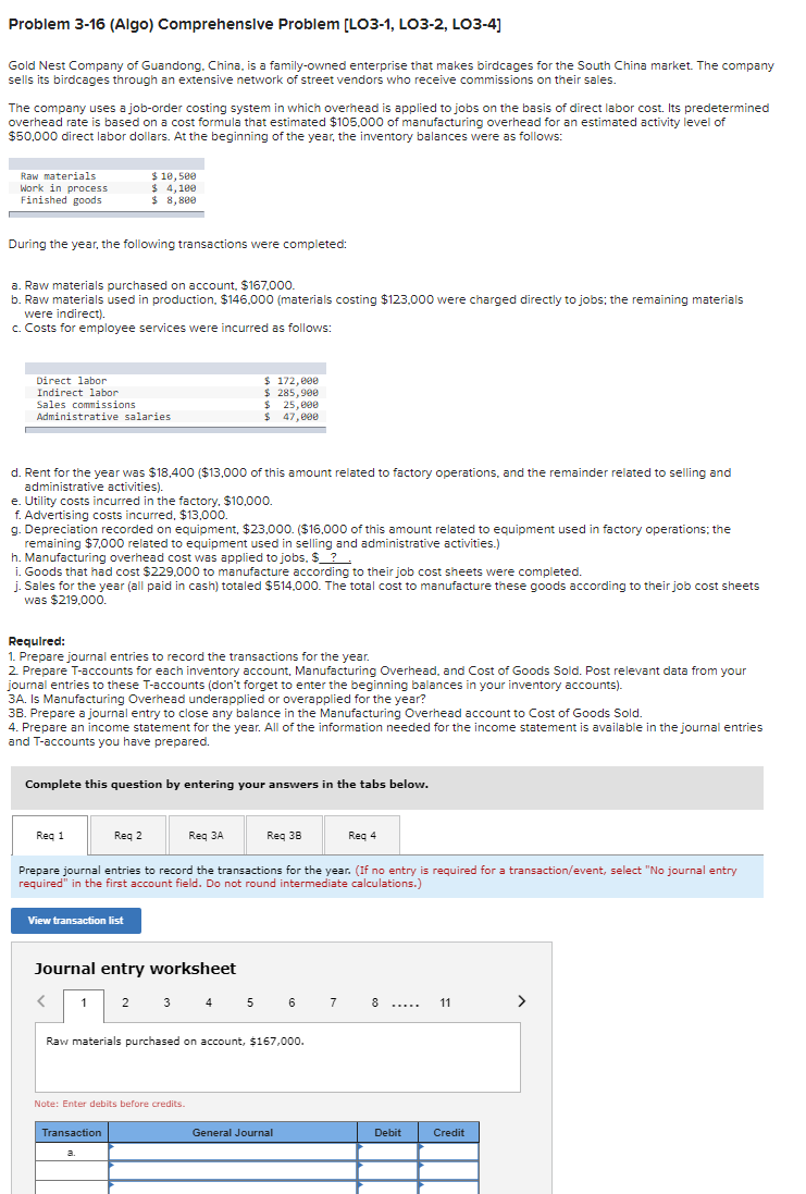 Solved Problem 3-16 (Algo) Comprehensive Problem (LO3-1, | Chegg.com