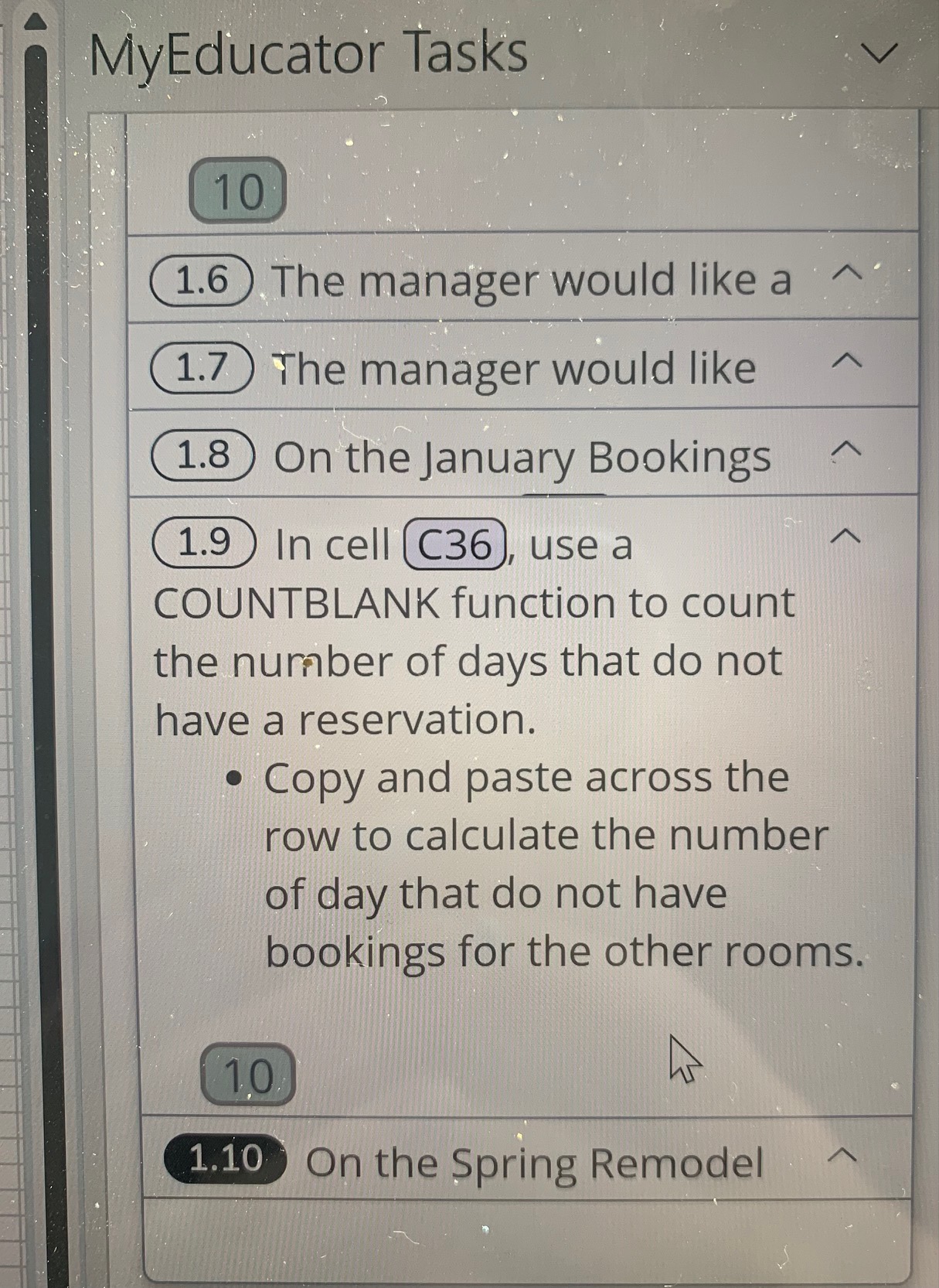 MyEducator Tasks 1.6. The manager would like a (1.7) | Chegg.com
