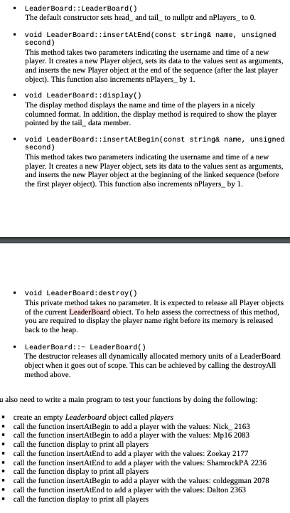 In this lab, you will implement a LeaderBoard class | Chegg.com