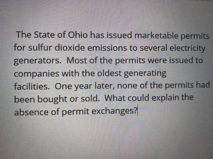 Solved The State of Ohio has issued marketable permits for | Chegg.com